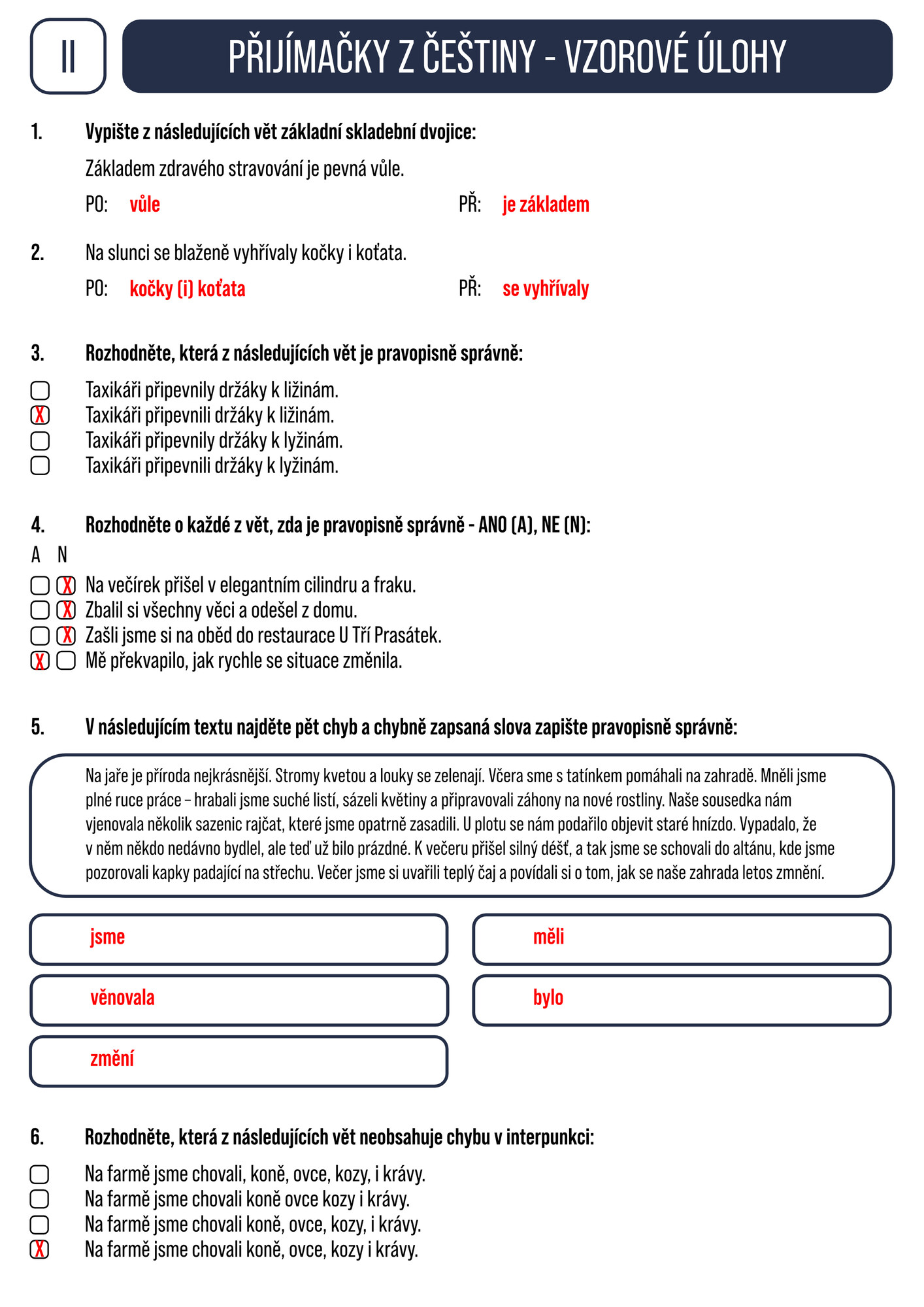 PŘIJÍMAČKY Z ČEŠTINY (pracovní listy, přijímací zkoušky) - Český jazyk | UčiteléUčitelům.cz
